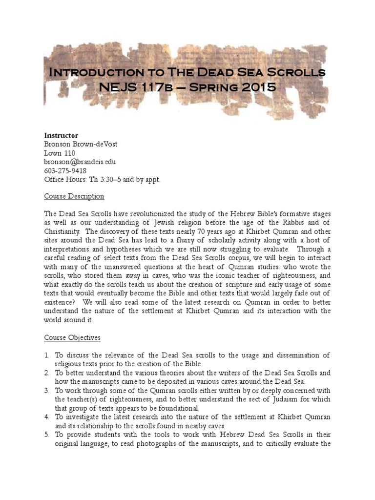 Dead Sea Scrolls Course Overview | PDF | Bible | Dead Sea Scrolls