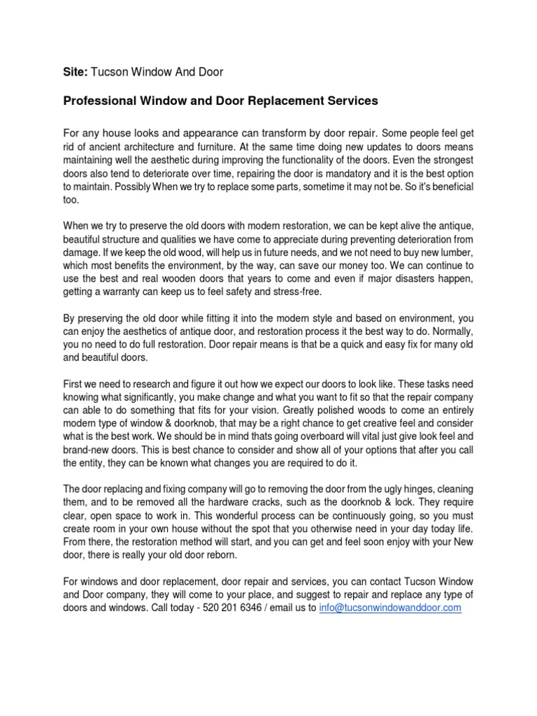 Door and Window Installation Tucson - Install Window Frame Tucson | PDF | Door