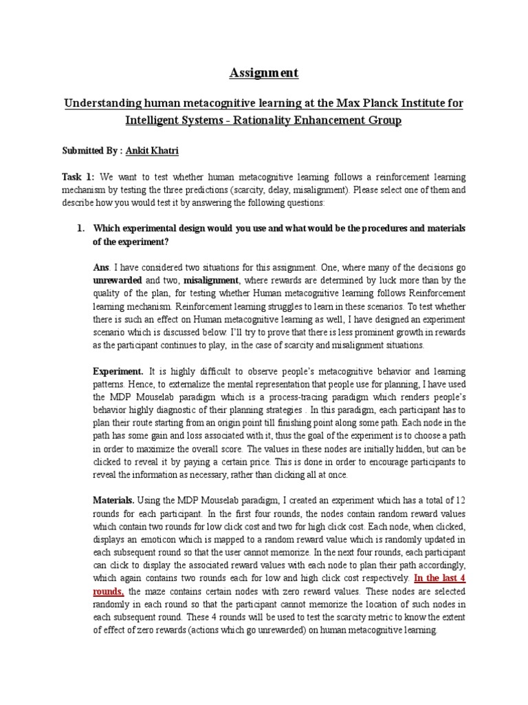 MDP - Thesis - Assignment-Ankit Khatri | PDF | Metacognition | Sample Size Determination