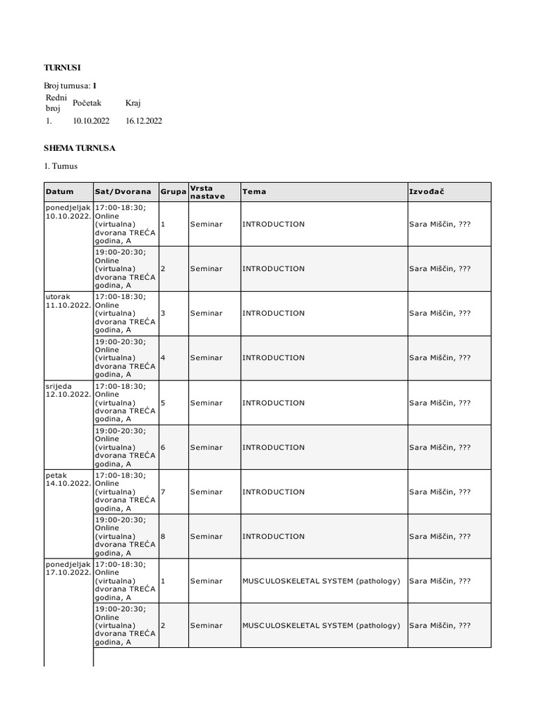 Raspored Nastave 2022-2023 Med - Eng3 | PDF