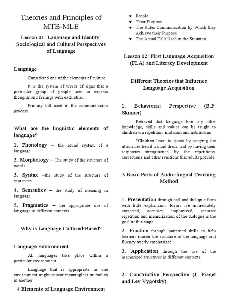 Lecture 2 Theories and Principles of MTB-MLE | PDF | Language Acquisition | Behavioural Sciences