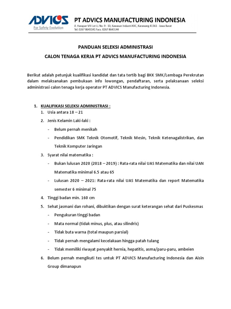 Panduan Seleksi Admin PT ADVICS | PDF