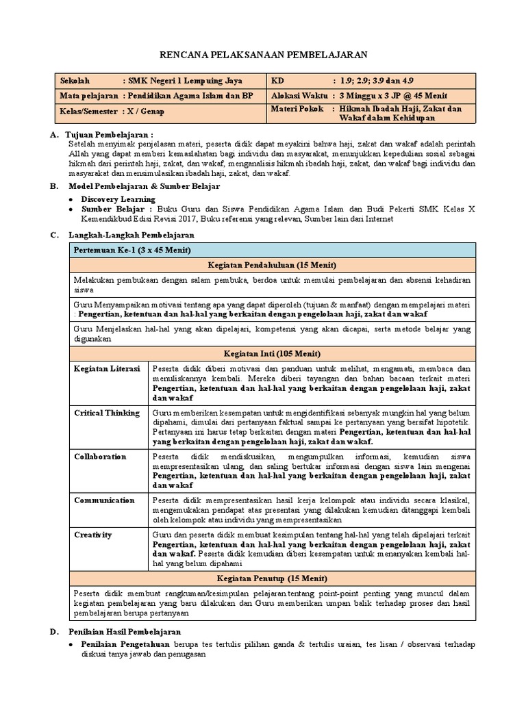 RPP Hikmah Ibadah Haji, Zakat Dan Wakaf SOFI | PDF