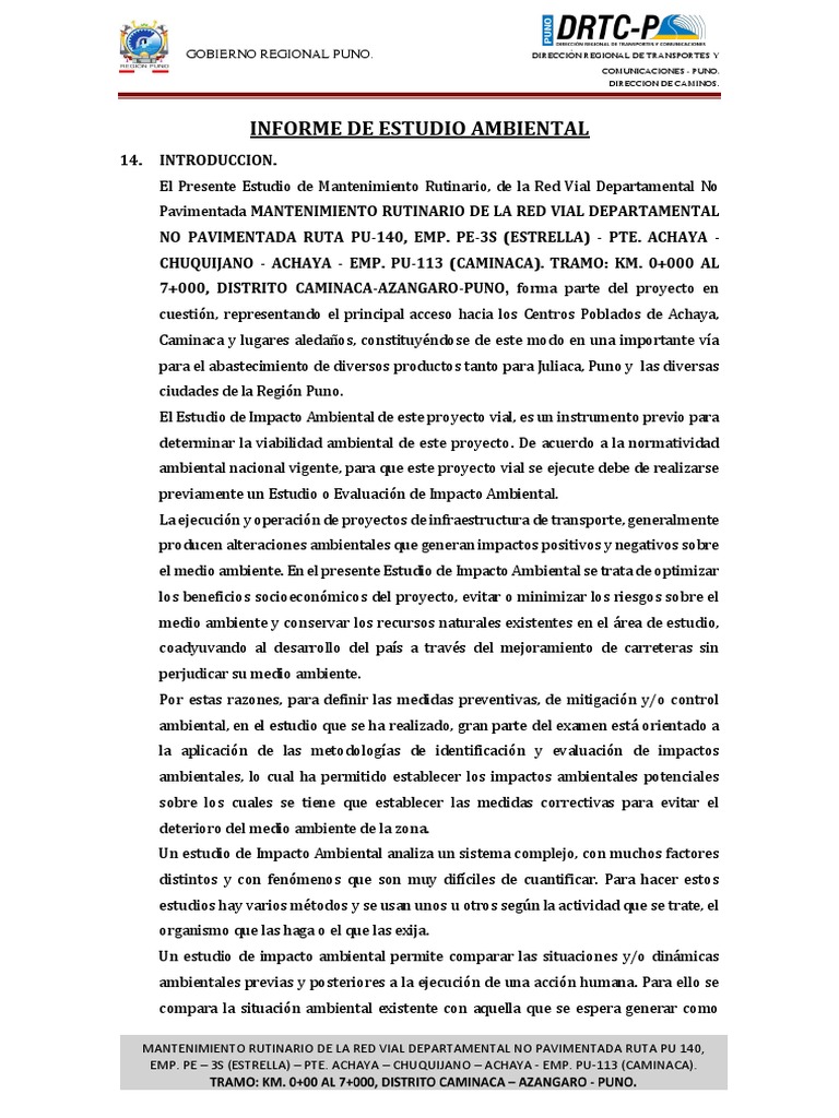 Informe de Estudio de Impacto Ambiental | PDF | Entorno natural ...