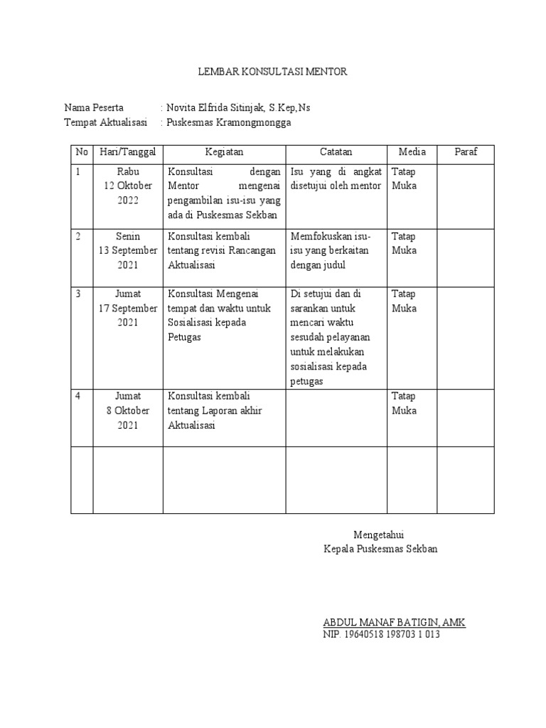 Lembar Konsultasi Mentor | PDF