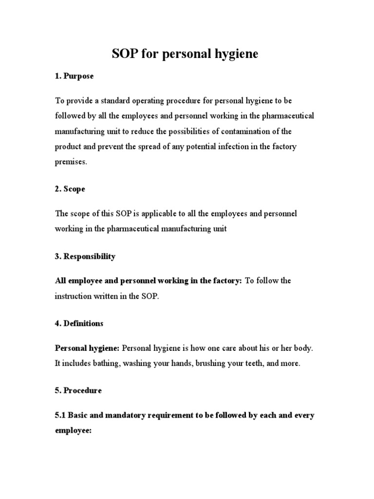 SOP For Personal Hygiene | PDF | Wellness