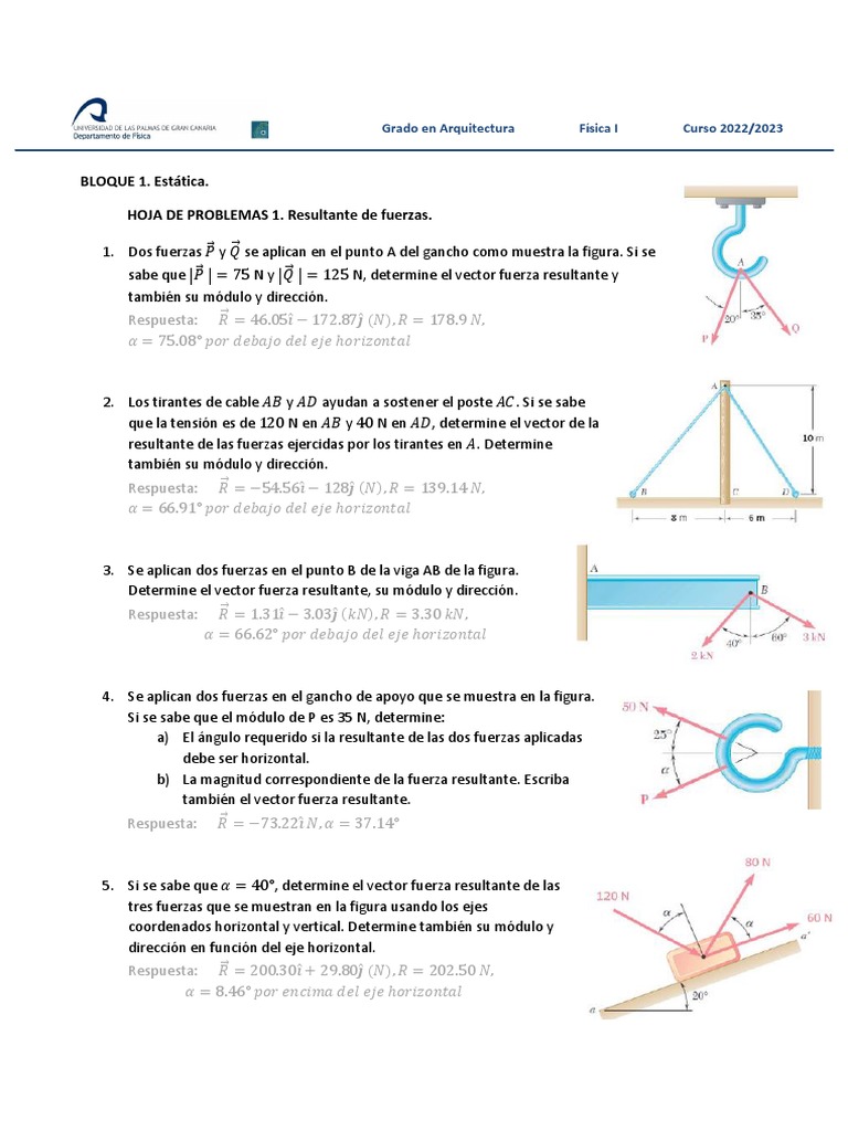 BLOQUE1 - Hoja de Problemas 1 | PDF | Vector Euclidiano | Fuerza