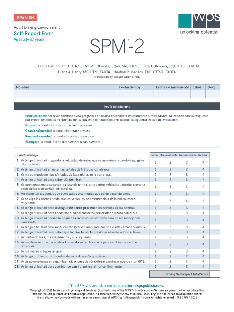 Spm2-Adult Autoreporte Conducción | PDF