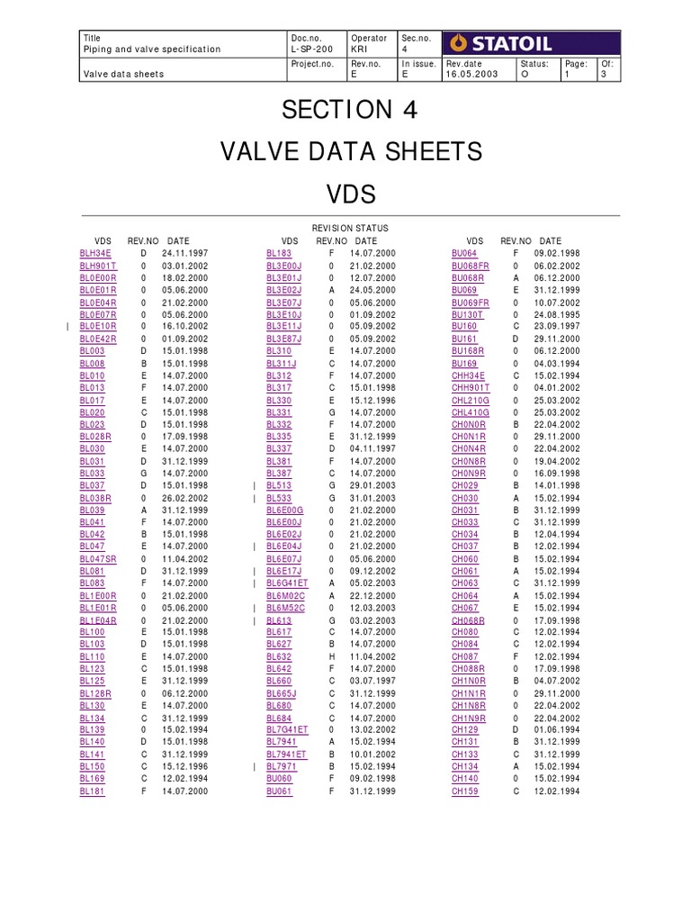 Statoil VDS 2003 | PDF | Valve | Pipe (Fluid Conveyance)