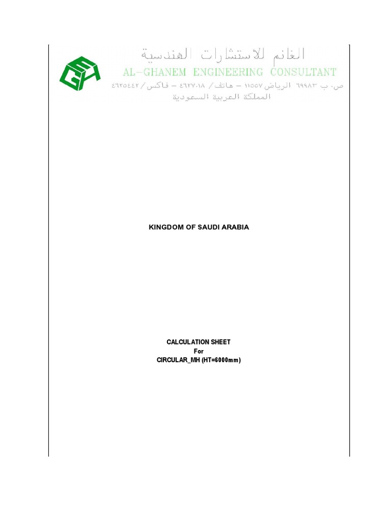 Calc Sheet CIRCULAR - MH (HT 6000mm) | PDF | Concrete | Structural Load