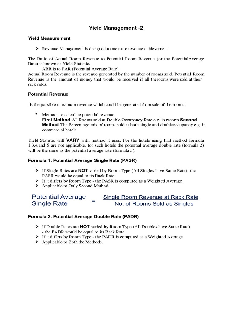 Hotel Revenue Management Formulas | PDF | Percentage | Business