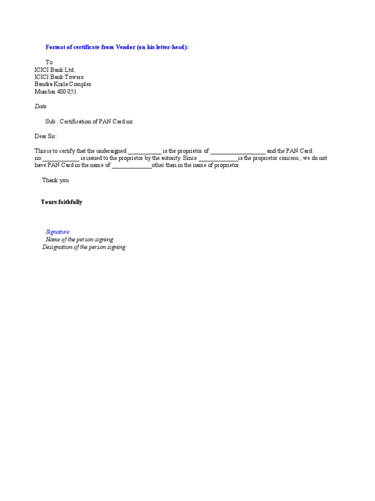 Format of PAN Card Declaration 1 | PDF