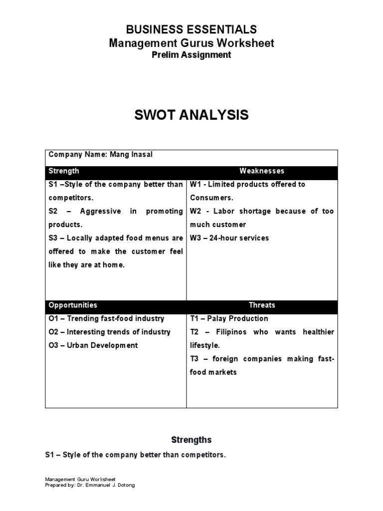 Swot Analysis | PDF | Menu | Fast Food