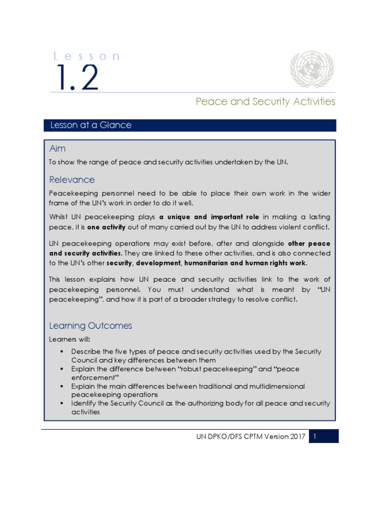 003-021 Lesson 1.2 Peace and Security Activities | PDF | Peacebuilding | Peacekeeping