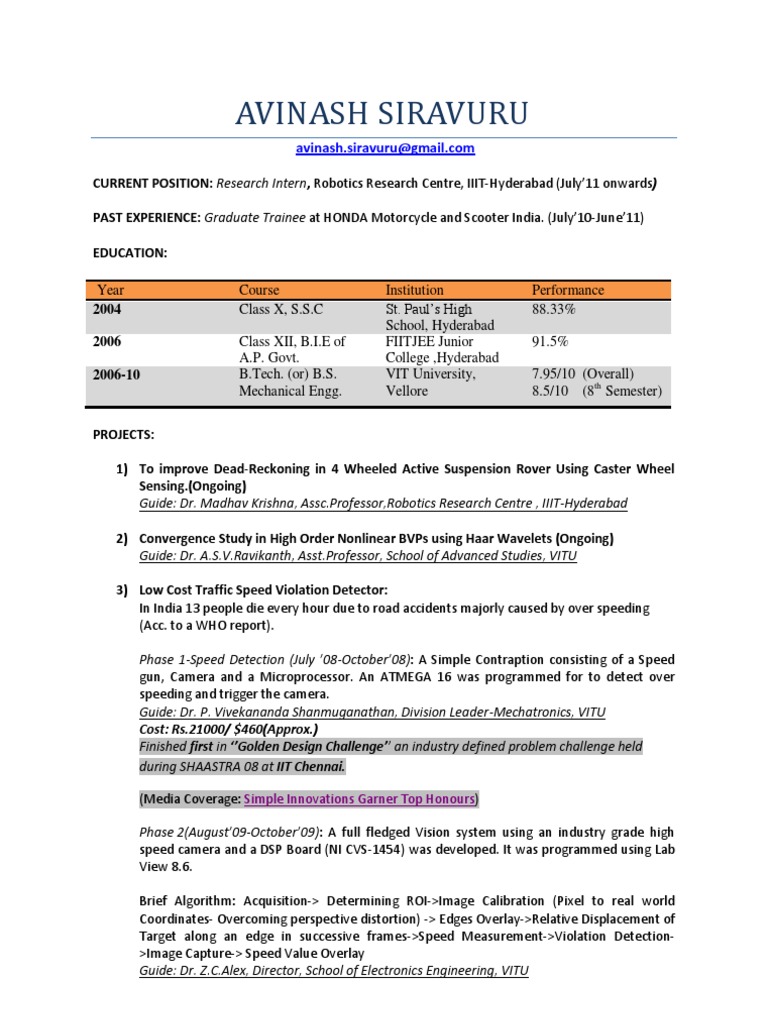 Avinash Siravuru - CV | PDF | Robotics | Equations