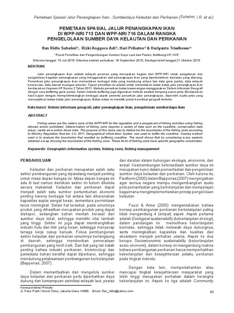 Pemetaan Spasial Jalur Penangkapan Ikan Di Wpp-Nri 713 Dan Wpp-Nri 716 Dalam Rangka Pengelolaan ...
