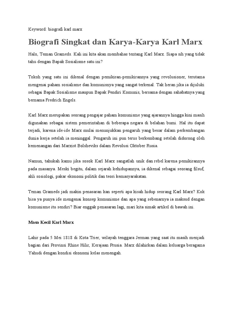 Biografi Singkat Dan Karya-Karya Karl Marx | PDF