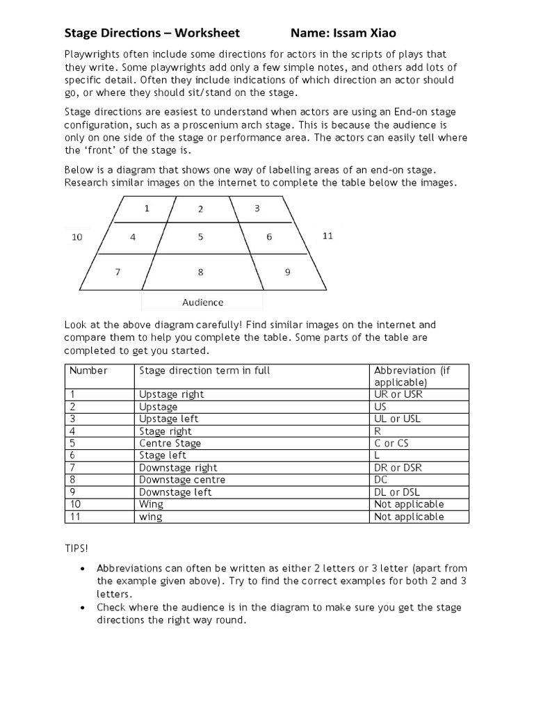 Stage Directions Worksheet | PDF