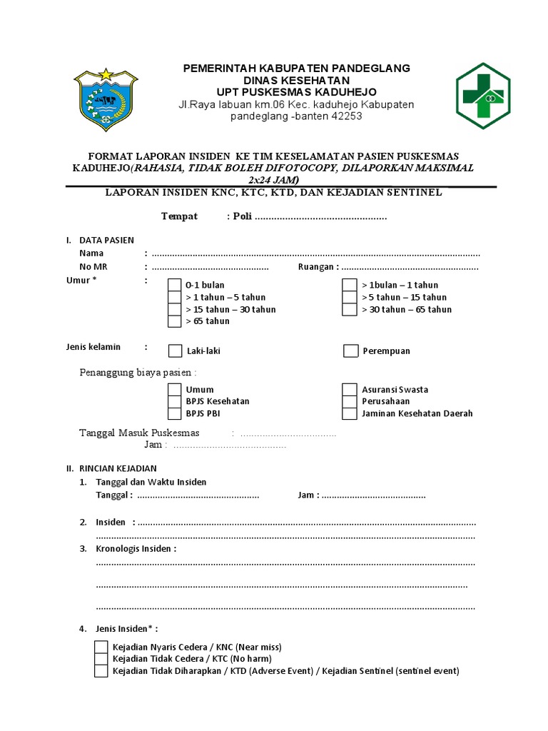 Form Laporan Insiden KNC KTD KTC | PDF