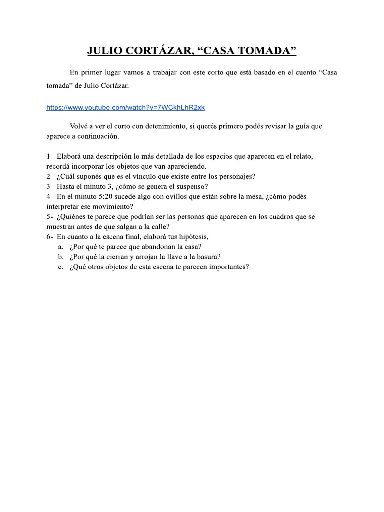 Julio Cortázar, Casa Tomada - Corto | PDF