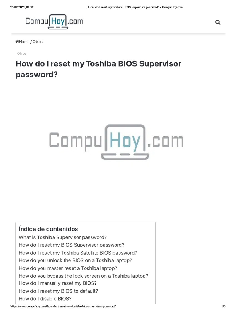 How Do I Reset My Toshiba BIOS Supervisor Password | PDF | Bios | Laptop