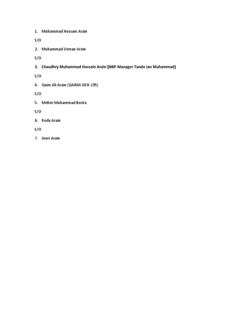 Muhammad Hussain Arain S/O 2. Muhammad Usman Arain S/O | PDF