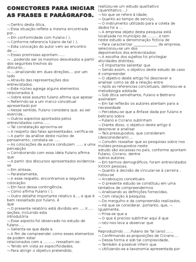 Conectores para Iniciar As Frases e Paragrafos | PDF | Percepção ...