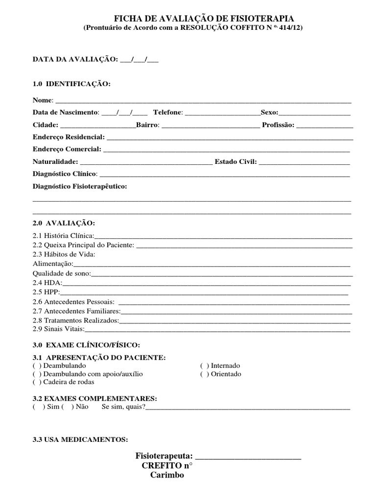 MODELO Ficha de Avaliação 1 | PDF | Fisioterapia | Especialidades médicas