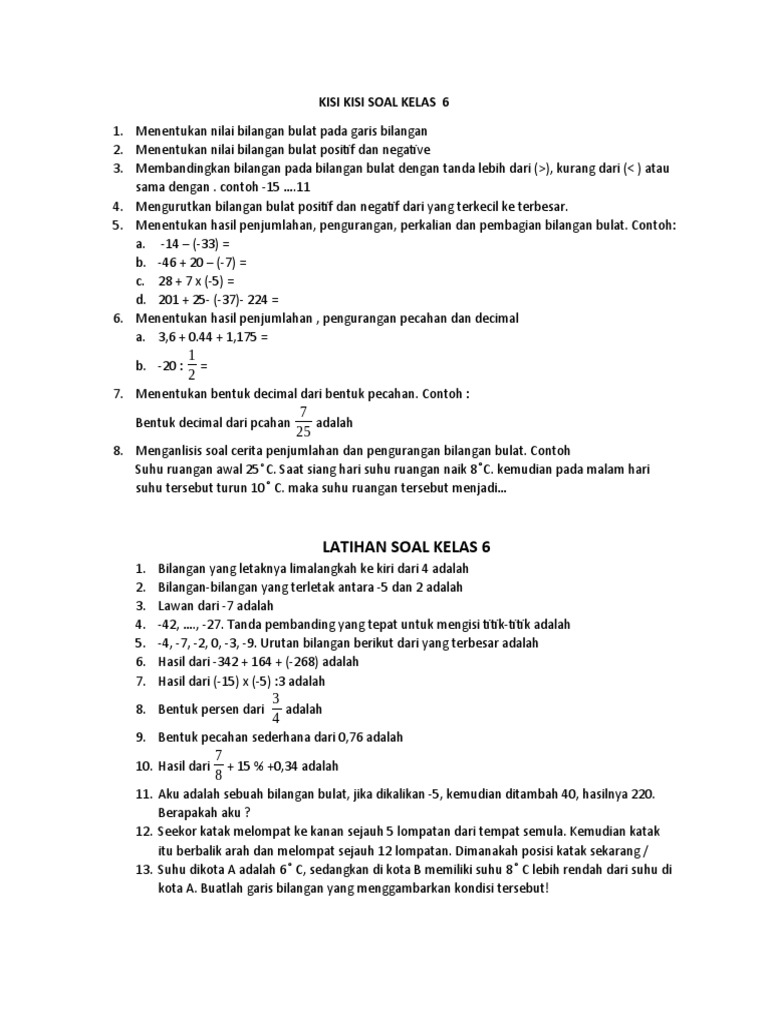 Kisi Kisi Soal Kelas 6 | PDF
