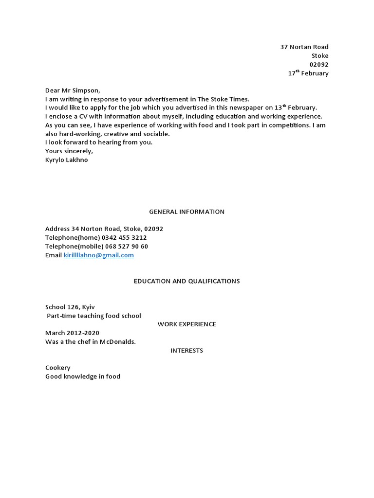 CV & Covering Letter | PDF