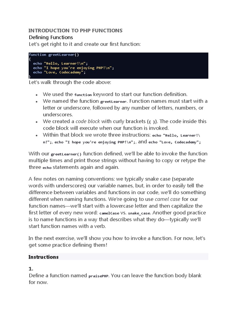 Introduction To Php Functions Pdf Parameter Computer Programming Subroutine 