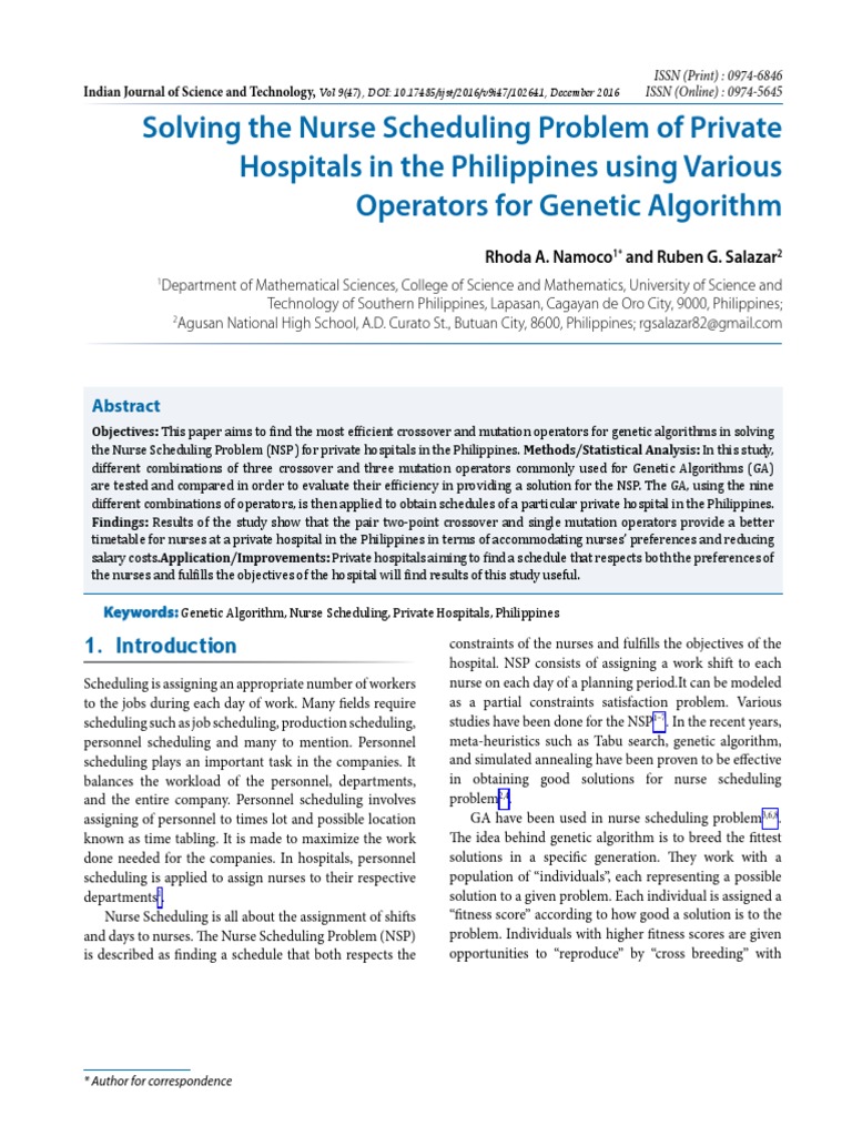 Solving The Nurse Scheduling Problem of Private | PDF | Genetic ...