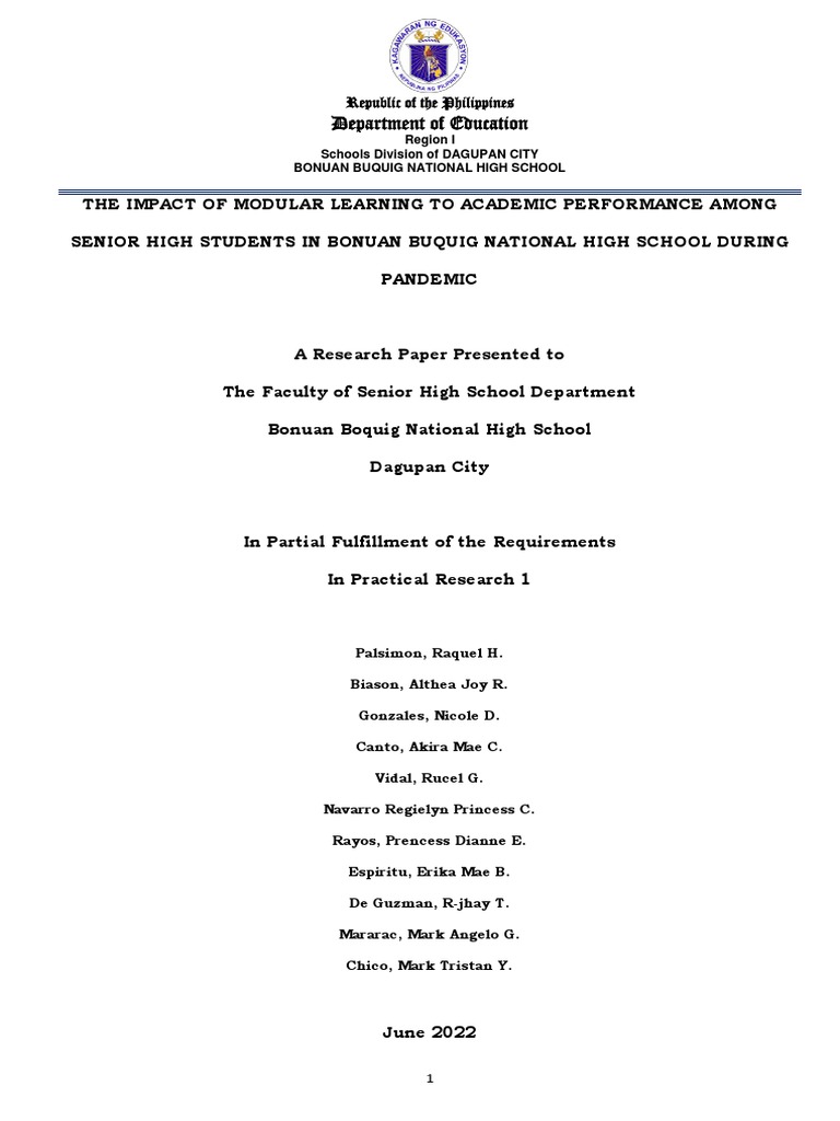 The Impact of Modular Learning To Academic Performance Among Senior ...