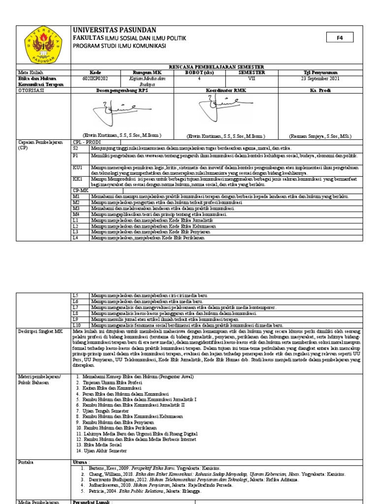 Rencana Pembelajaran Ilmu Komunikasi Unpas | PDF | Seni