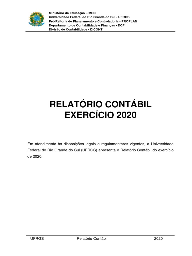 Relatorio Contabil 2020 | PDF | Contabilidade | Balancete