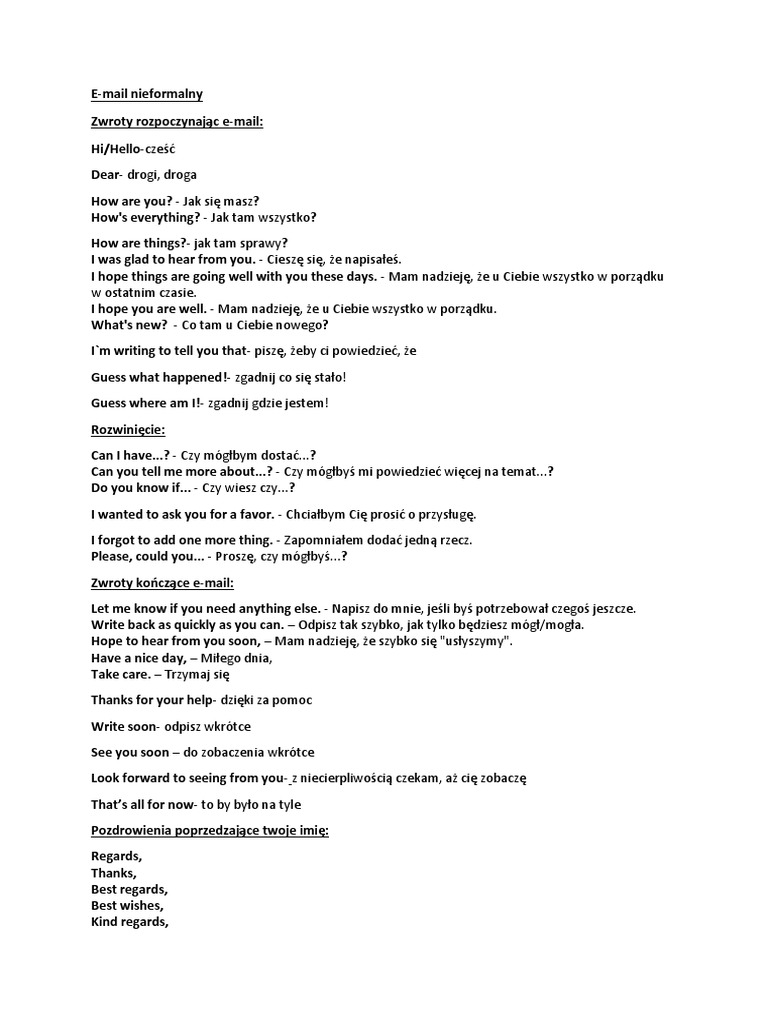 Email Formalny I Nieformalny | PDF