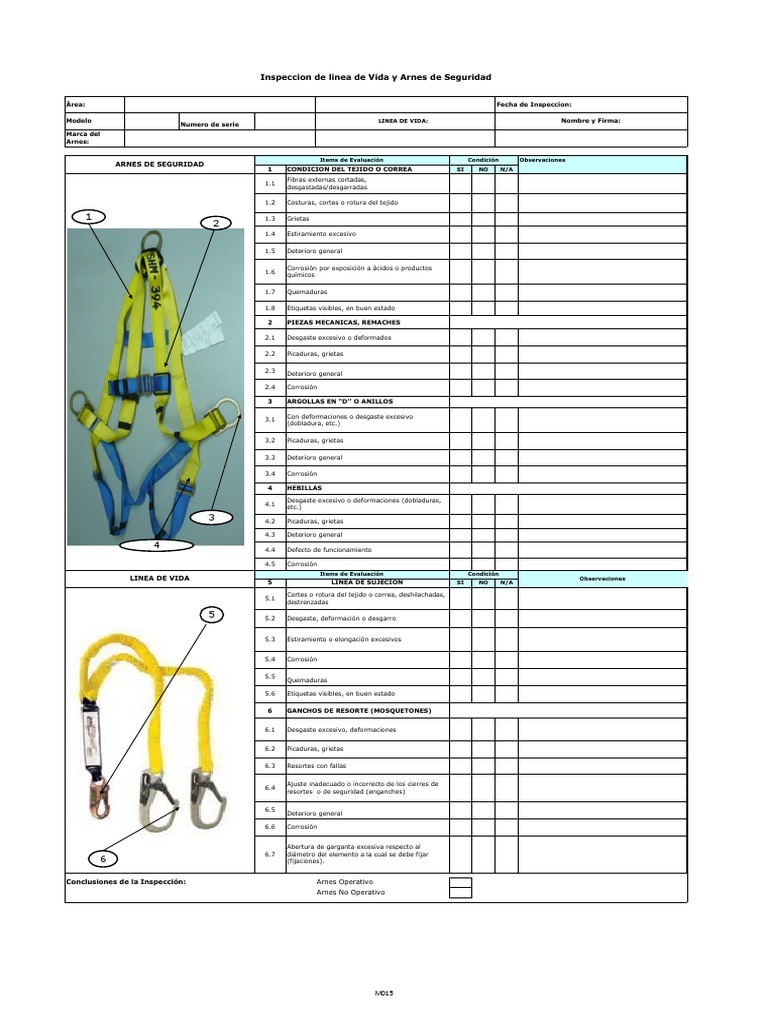 M015 Inspección de Linea de Vida y Arnes de Seguridad | PDF ...
