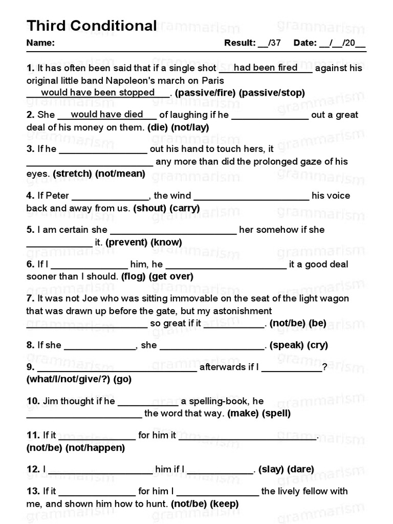 Third Conditional Exercises and Quiz | PDF | Games & Activities ...