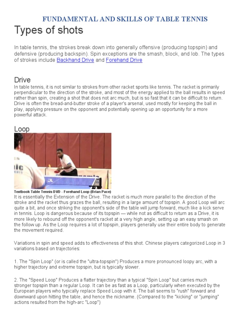 Fundamental and Skills of Table Tennis | PDF | Table Tennis ...