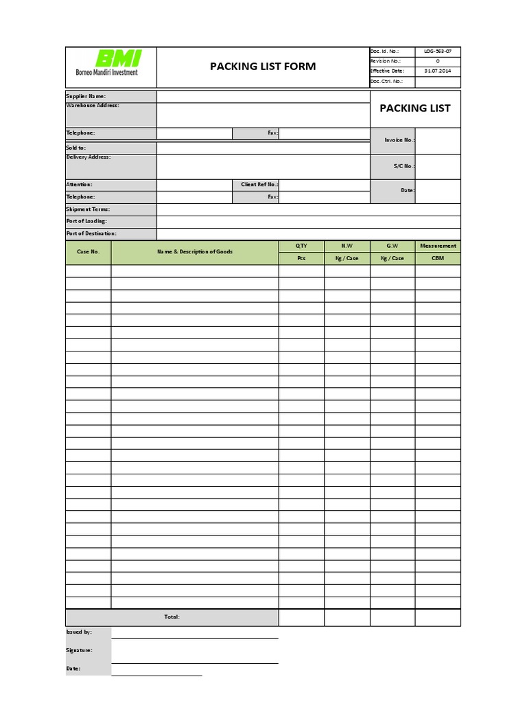 LOG-563-04 Packing List Form Rev.0 | PDF