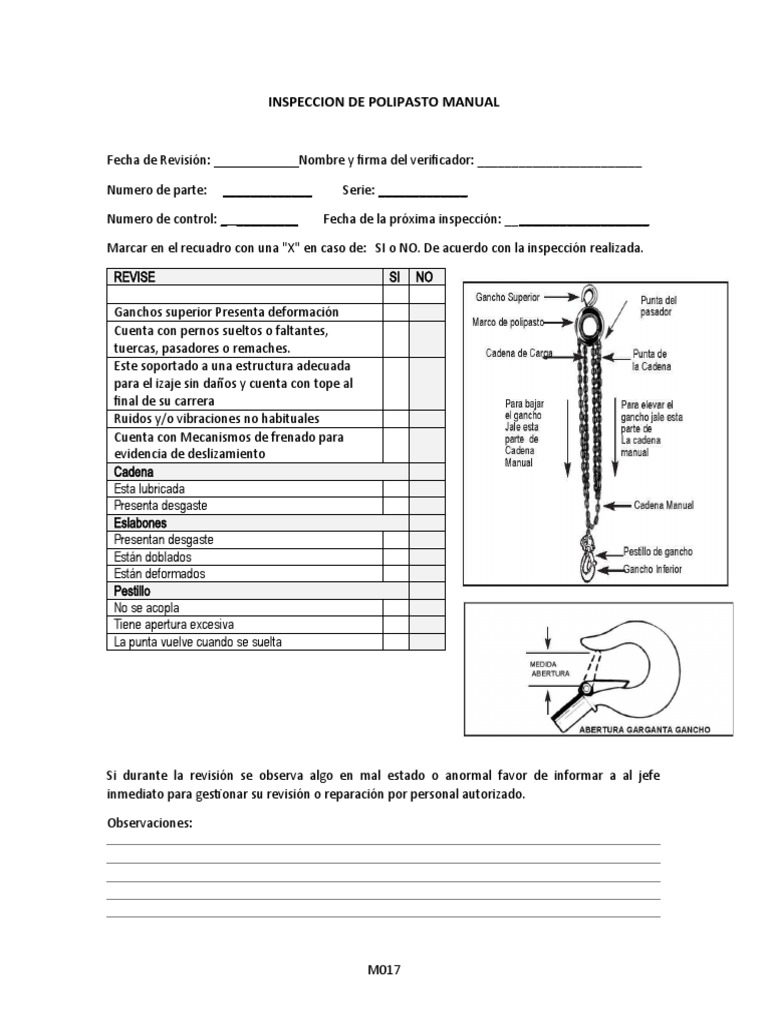 M017 Inspeccion de Polipasto Manual | PDF M017 Inspeccion de Polipasto Manual | PDF