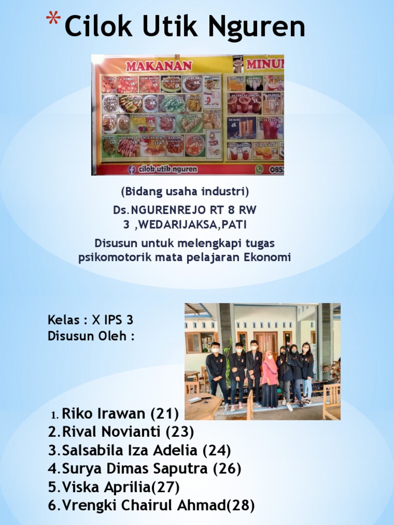 @kelompok Riko PPT Studi Kelayakan Cilok Utik Nguren X IPS 3 Riko Irawan | PDF