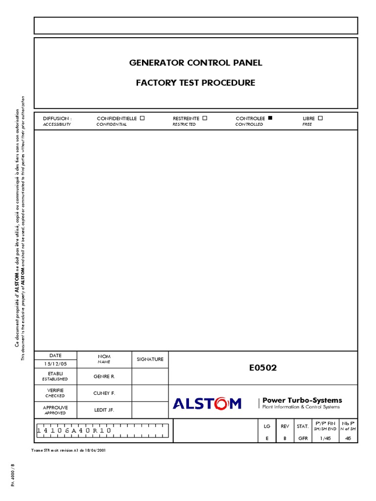 Generator Control Panel Factory Test Procedure: Diffusion ...