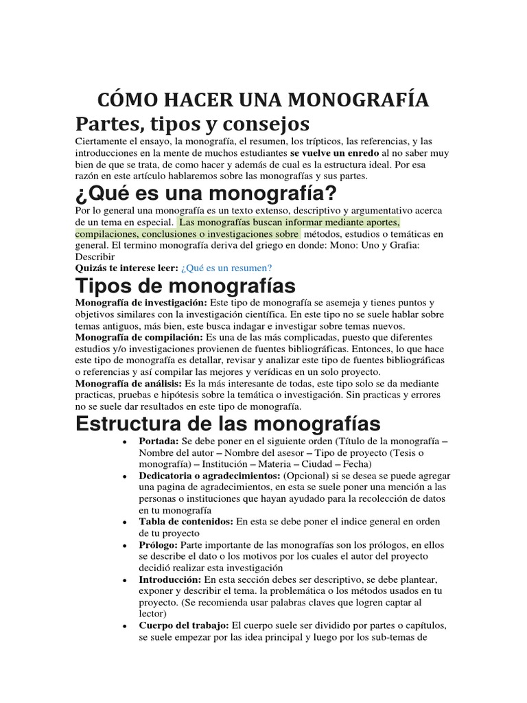 Cómo Hacer una Monografía: Guía Completa | PDF
