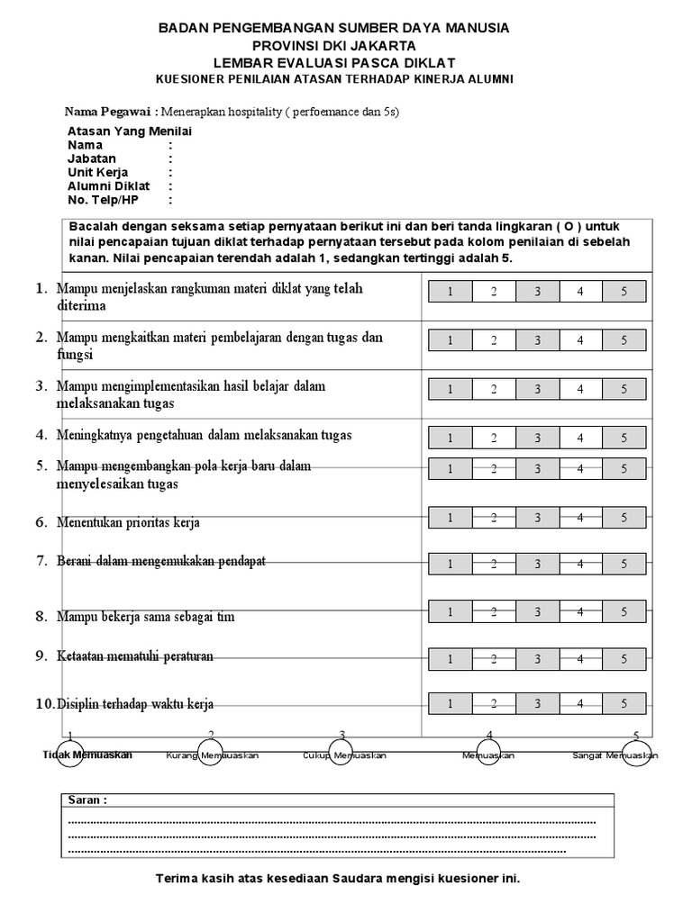 Lembar Evaluasi Pasca Diklat | PDF