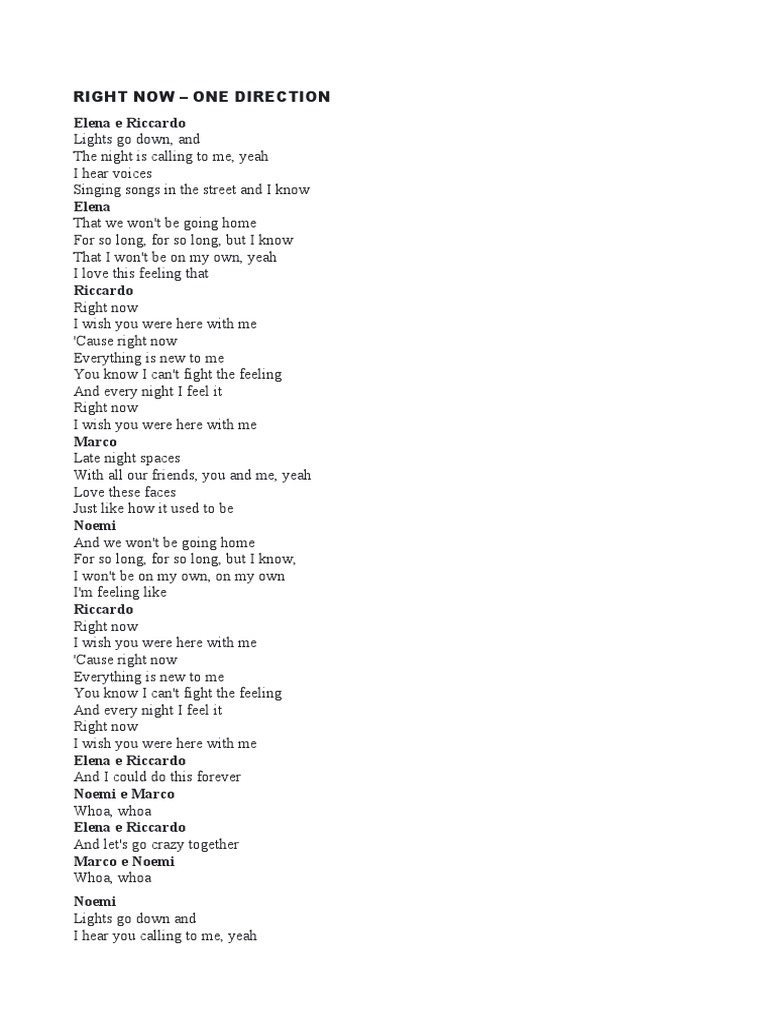 Right Now - One Direction | PDF