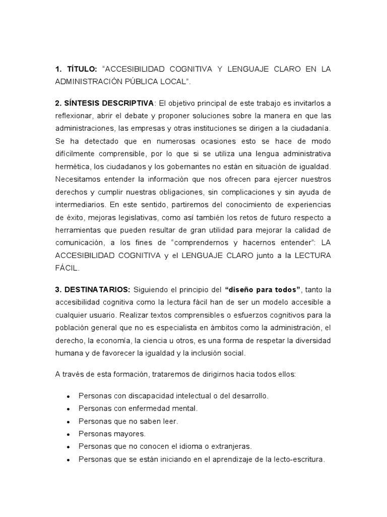 Accesibilidad Cognitiva y Lenguaje Claro | PDF | Lenguaje simple