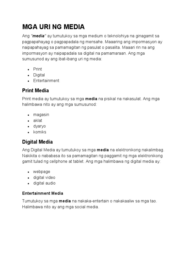 Mga Uri NG Media | PDF