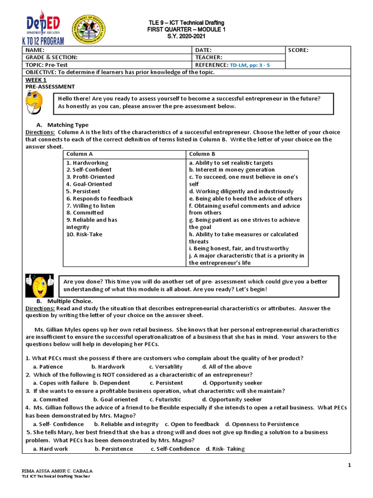 TLE 9 TD Module 1 Learning Activity Sheets 1st Quarter | PDF | Career ...