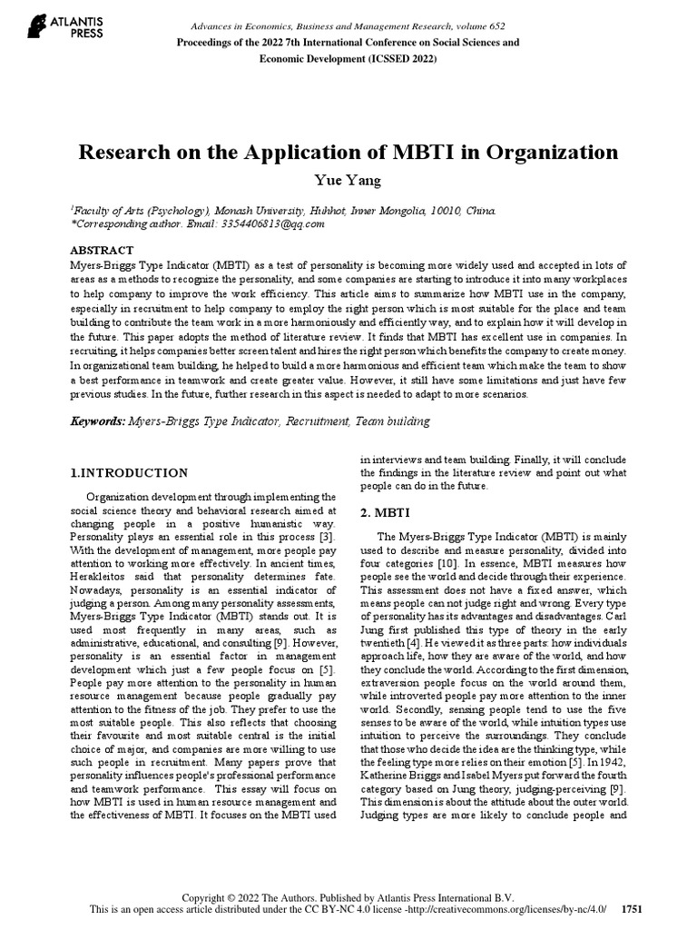 Research On The Application of MBTI in Organization | PDF | Career ...